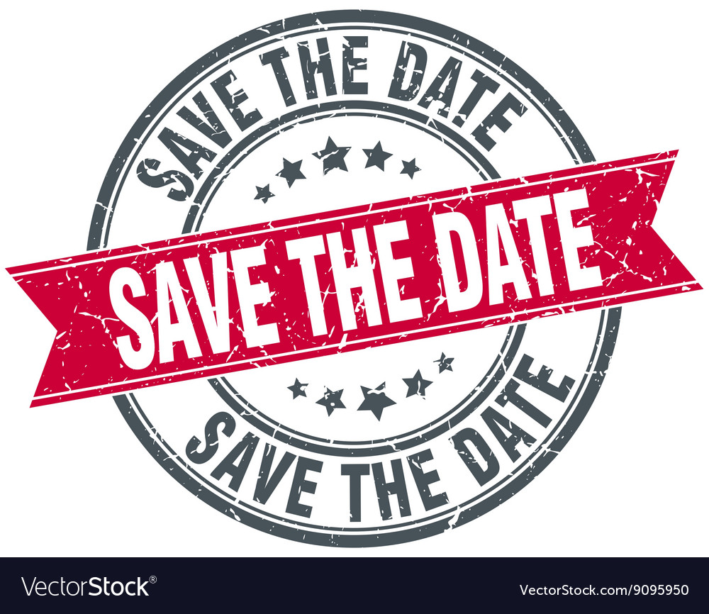 Save the date red round grunge vintage ribbon Vector Image Save the date red round grunge vintage ribbon Vector Image