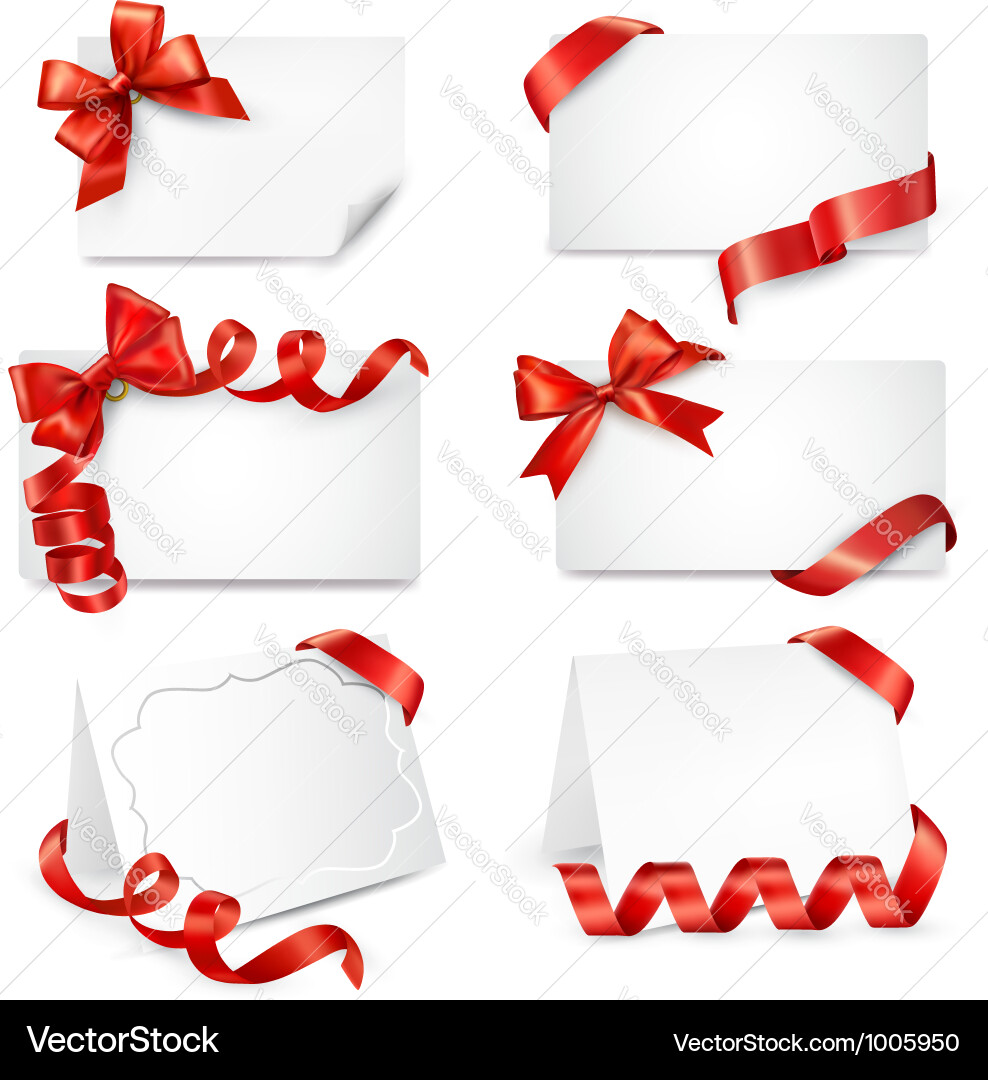 Set beautiful cards with red gift bows Royalty Free Vector