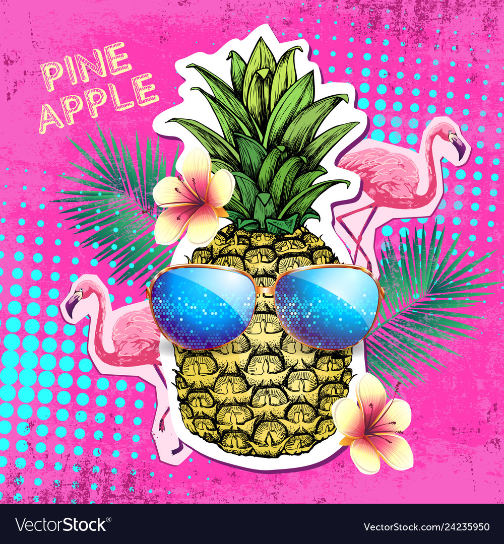 Summer disco party poster design with pineapple Vector Image