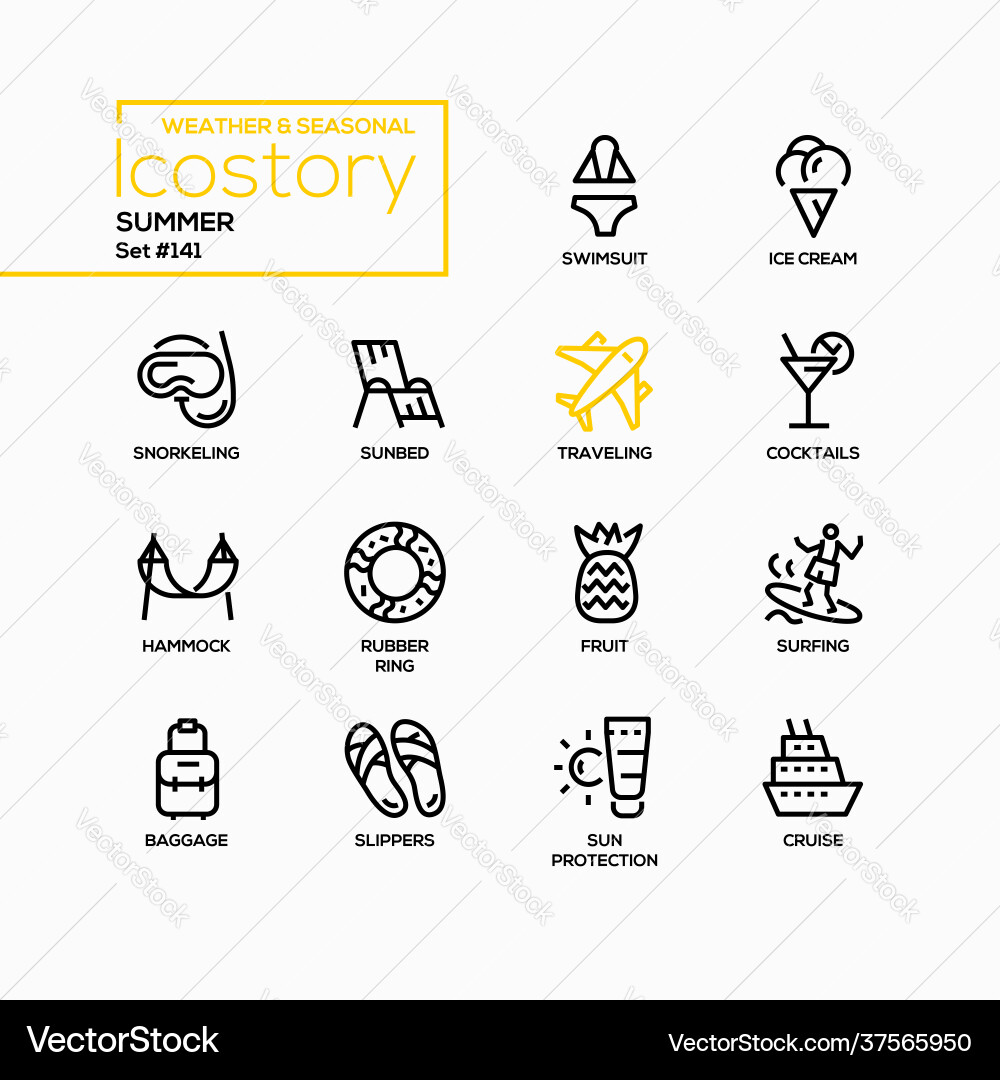 Summer - modern line design style icons set Vector Image