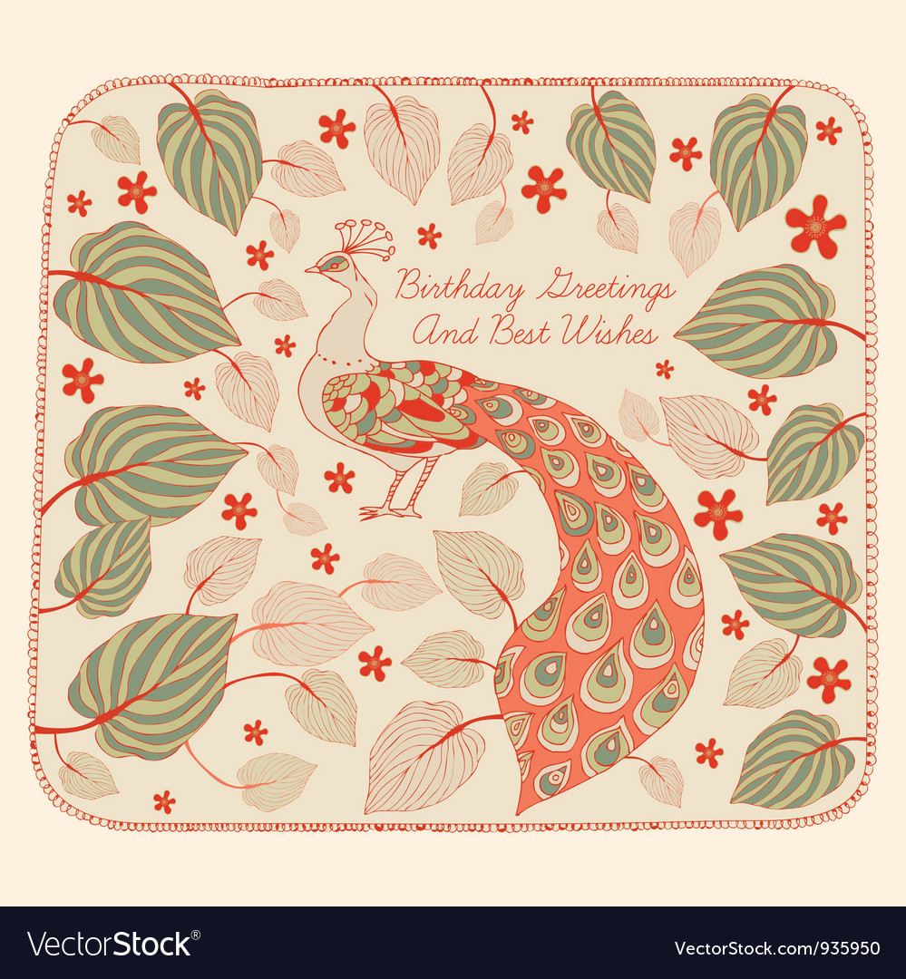 Vintage Peacock Birthday Card Royalty Free Vector Image