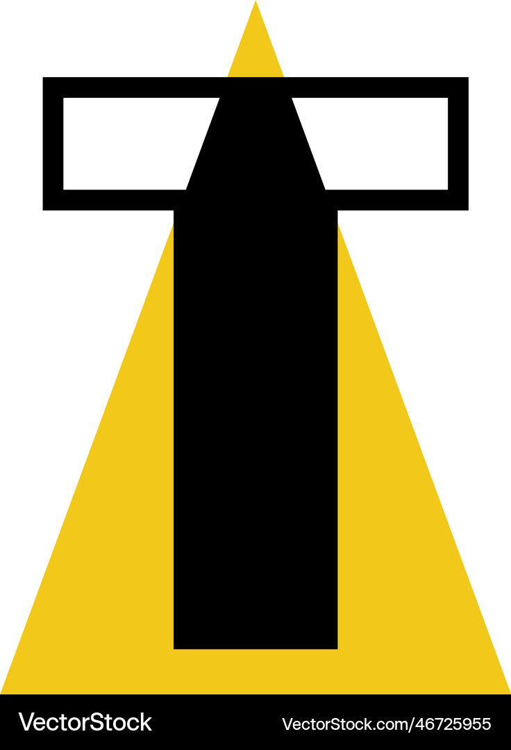 Alphabet letter t with yellow triangle shape Vector Image