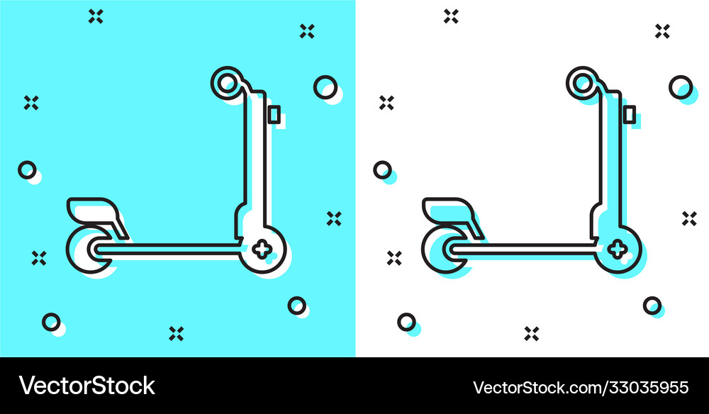 Black line scooter icon isolated on green Vector Image