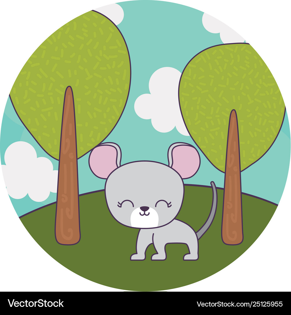 Cute mouse animal in landscape scene Royalty Free Vector