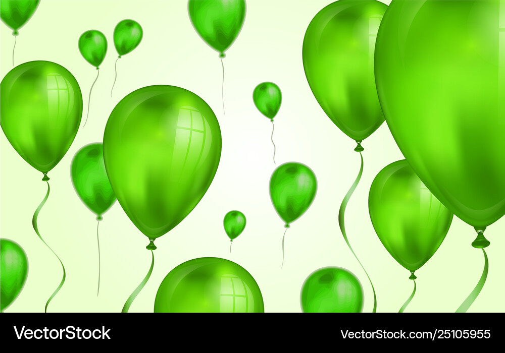 Glossy green flying helium balloons backdrop Vector Image