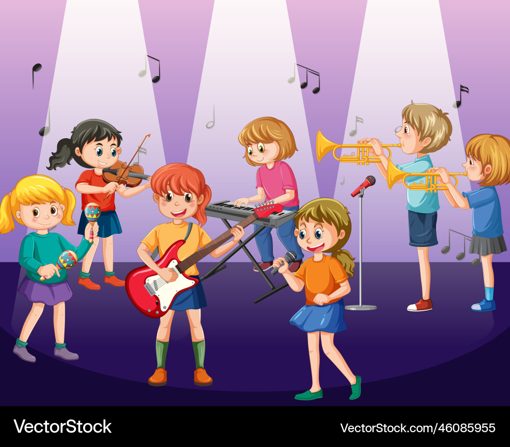 Kids playing musical instrument Royalty Free Vector Image