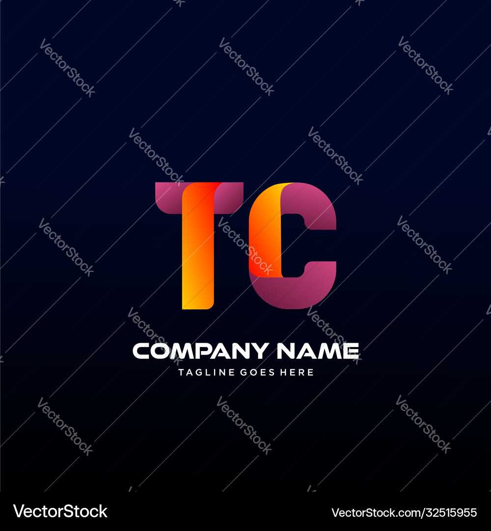 Letter tc initial logo with colorful Royalty Free Vector
