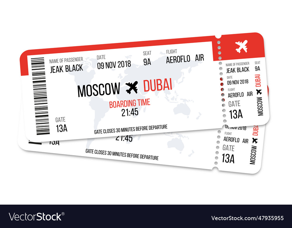 Realistic airline ticket design with passenger Vector Image Realistic airline ticket design with passenger Vector Image