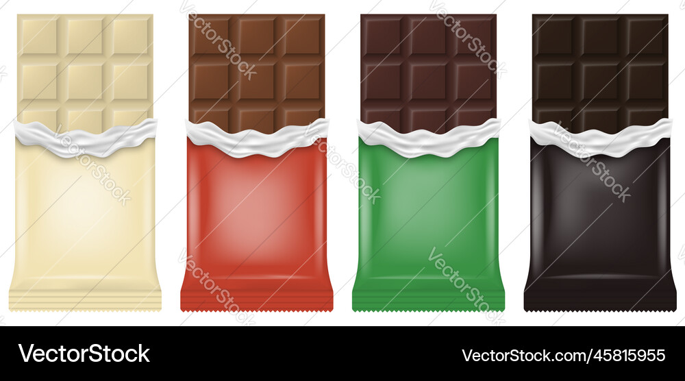 Realistic chocolate bar milk dark white chocolate Vector Image