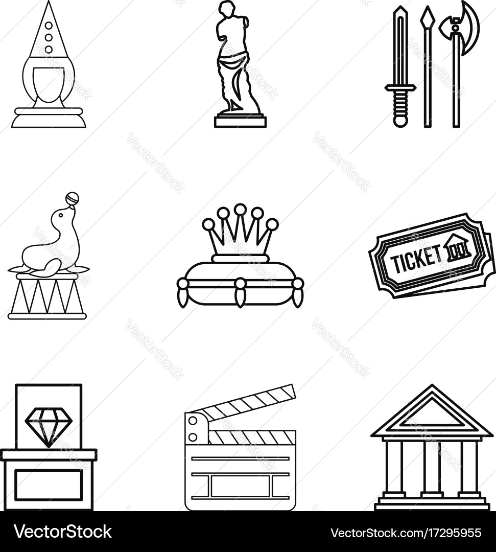 Reconstruction icons set outline style Royalty Free Vector