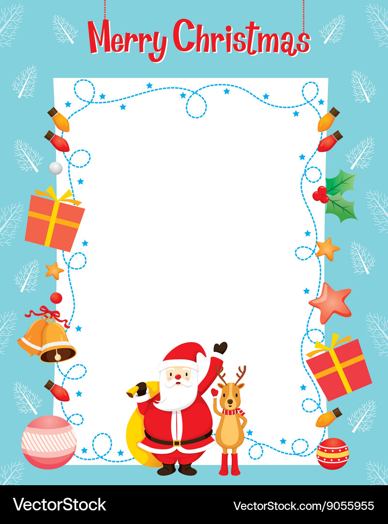 Santa and reindeer and objects on border Vector Image