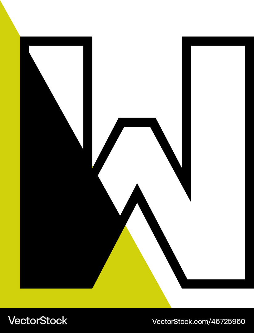 Alphabet letter w with green triangle shape Vector Image