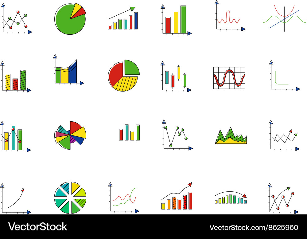 Charts colorful icons set Royalty Free Vector Image