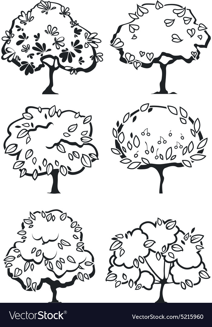 Different types tree silhouettes Royalty Free Vector Image
