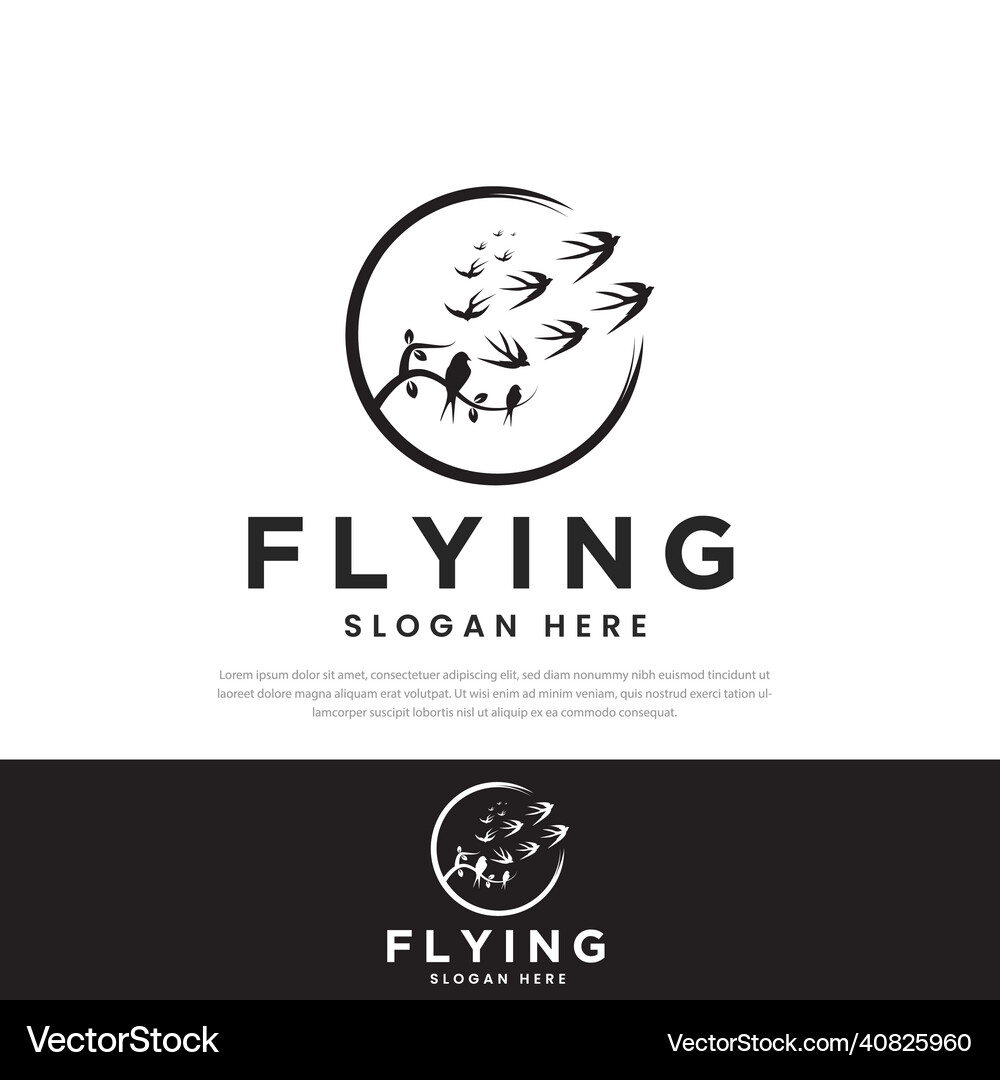 Flocking flying birds abstract design logo symbol Vector Image