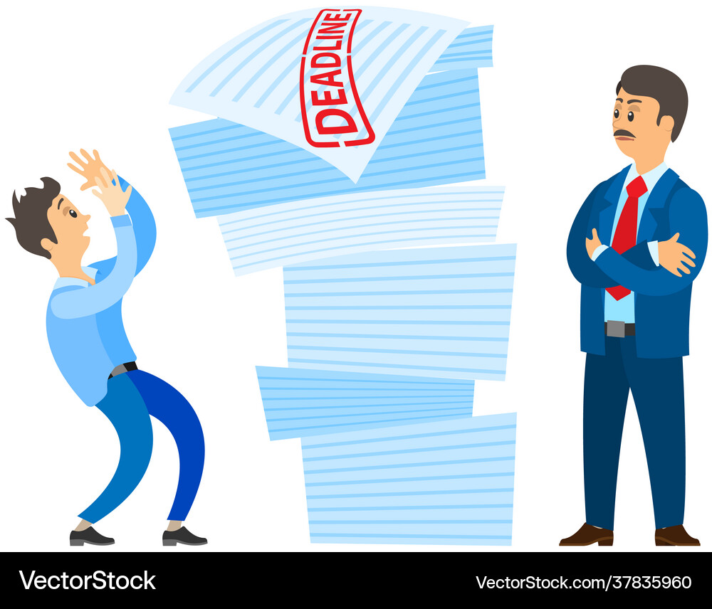 Man doing paperwork to finish task boss urges Vector Image