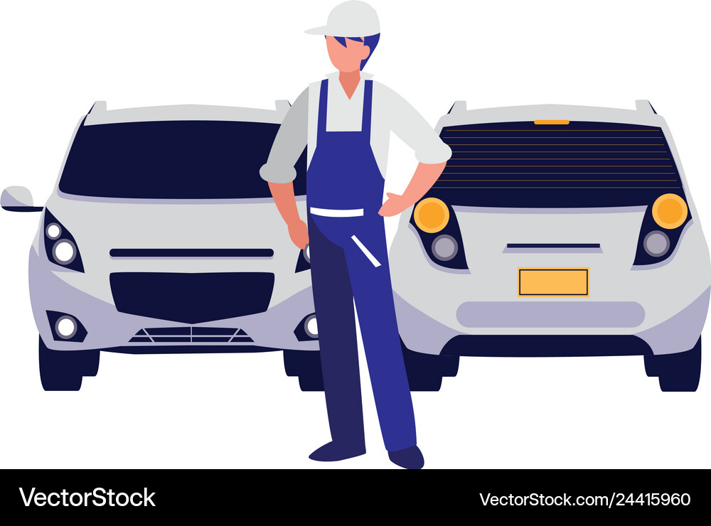 Mechanic worker with car vehicle Royalty Free Vector Image