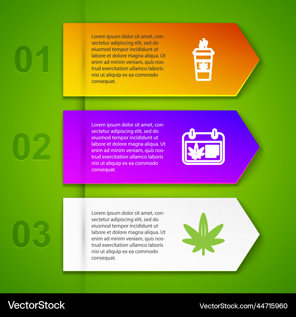 Set line cup coffee with marijuana calendar Vector Image