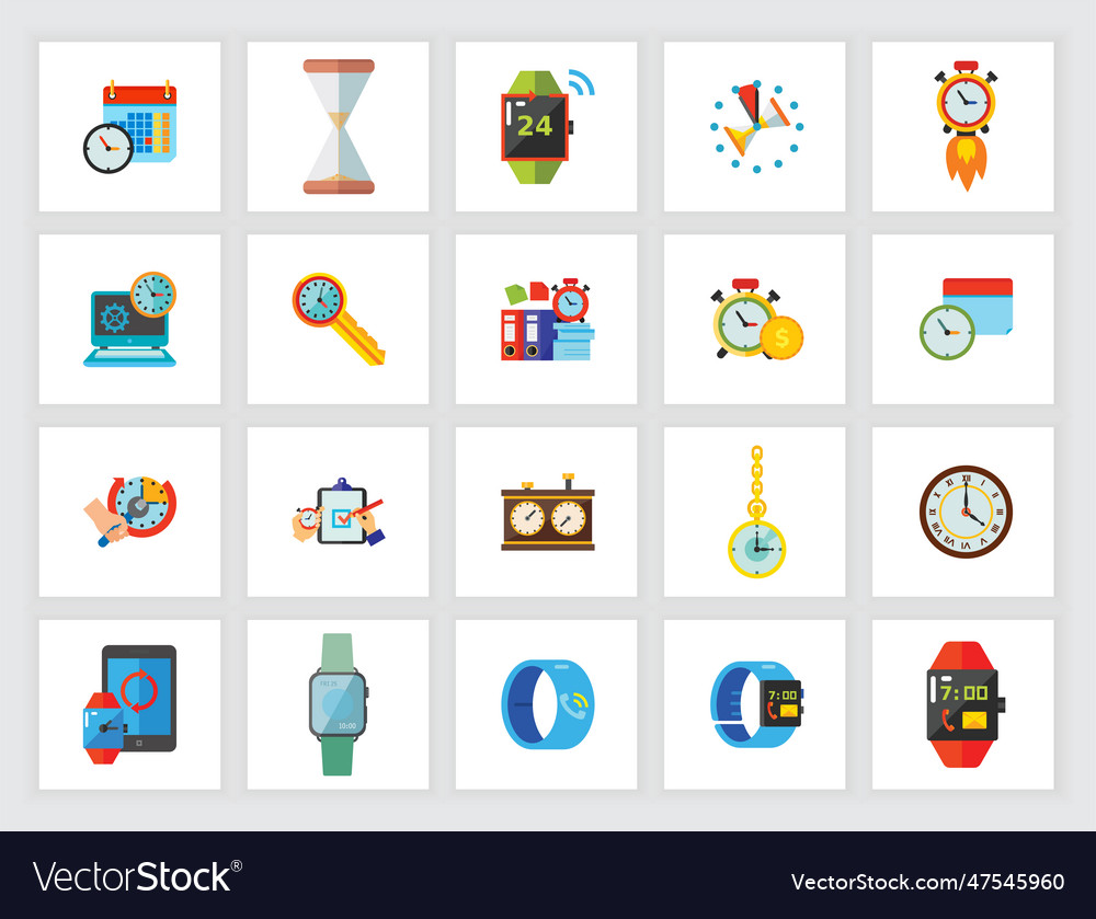 Time concept flat icon set Royalty Free Vector Image
