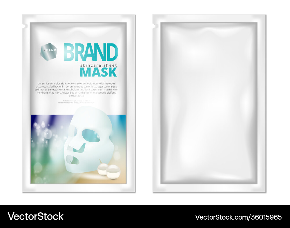 Facial sheet mask sachet package isolated on white
