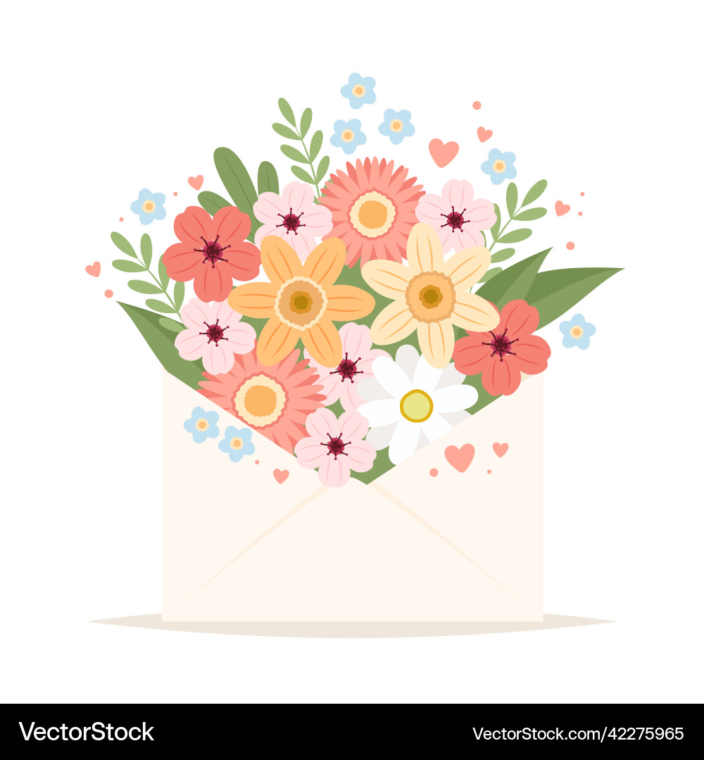 Flowers in envelope cute postcard or greeting Vector Image