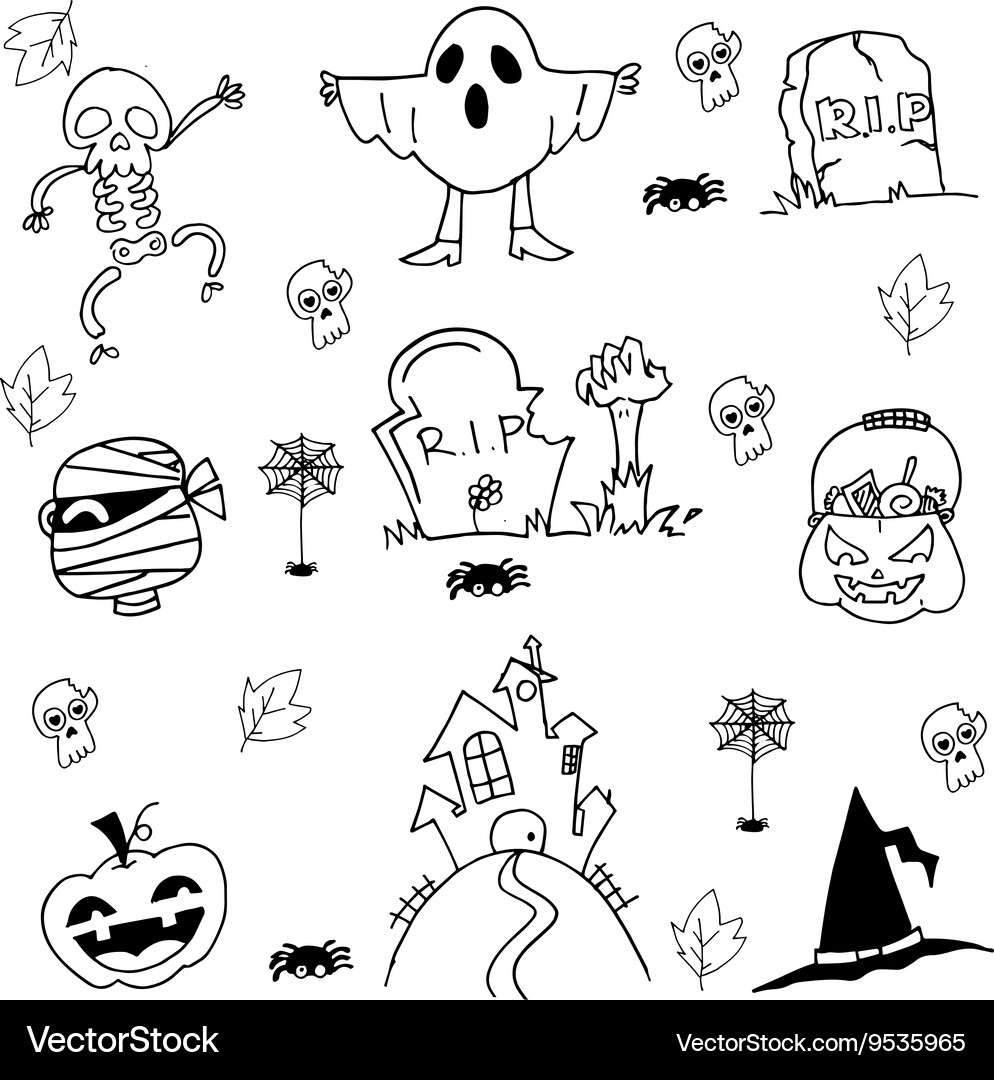 Halloween ghost pumpkins tomb costume doodle Vector Image