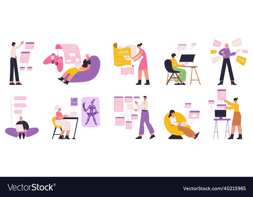 Programmers web software engineers and game Vector Image