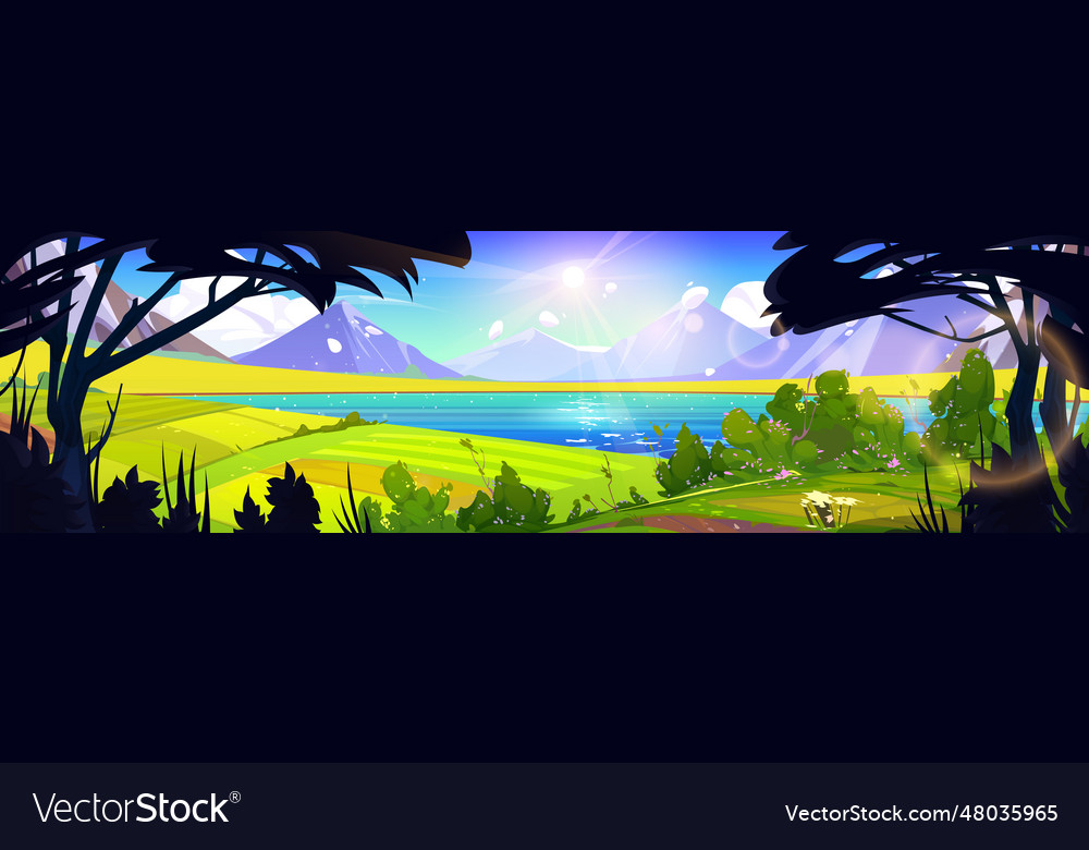 Spring mountain nature and green field landscape Vector Image
