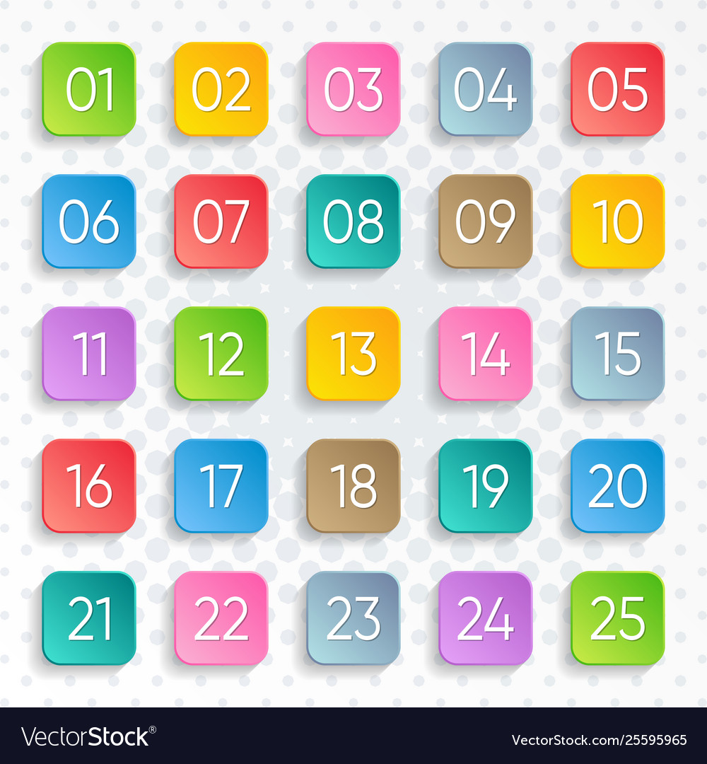 Twenty five colorful numbers square design Vector Image Twenty five colorful numbers square design Vector Image