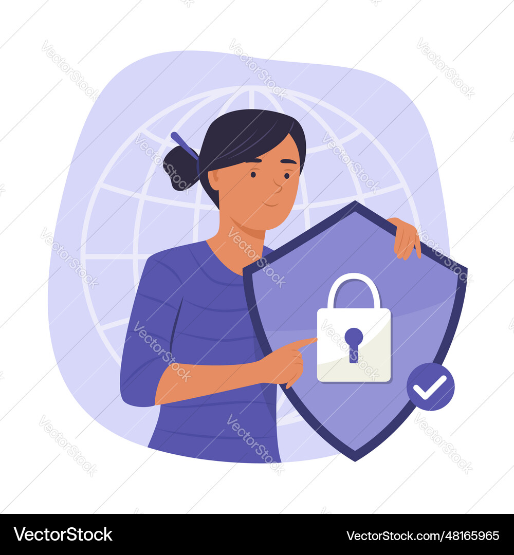 Woman and digital security shield for protection Vector Image