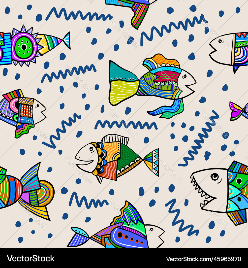 Abstract seamless funny tribal fish pattern Vector Image