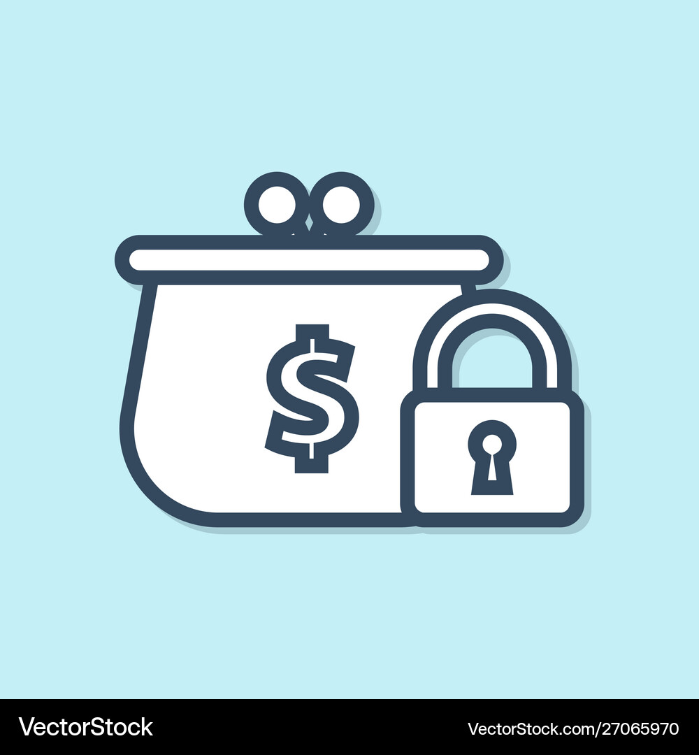 Blue line closed wallet with lock icon isolated Vector Image