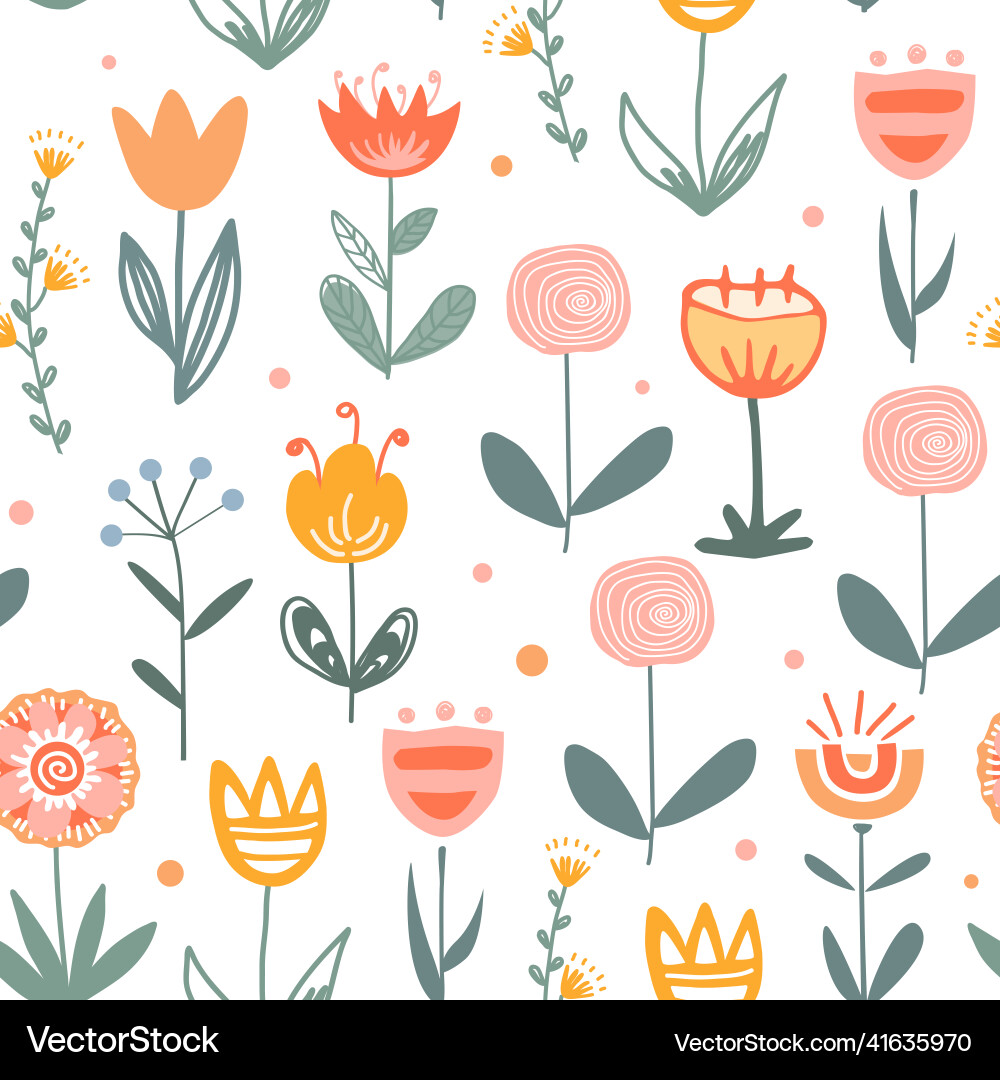 Fairy flower field seamless pattern Royalty Free Vector