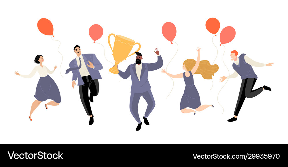 Happy young people with winners Royalty Free Vector Image