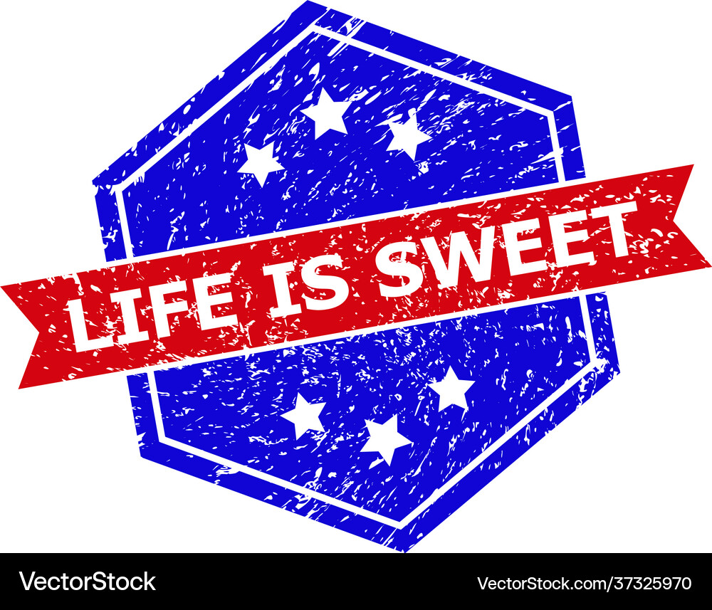 Hexagonal bicolor life is sweet rubber stamp Vector Image