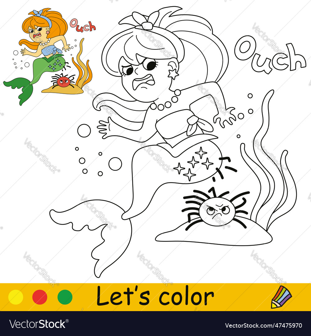 Kids coloring happy mermaid and fish Royalty Free Vector