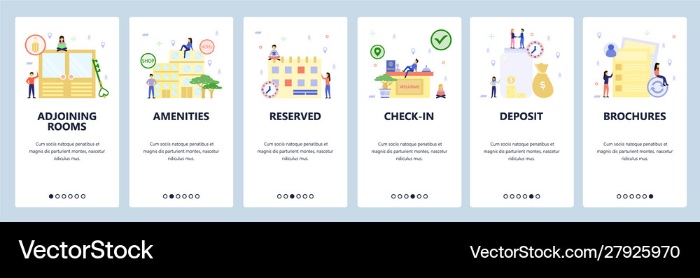 Mobile app onboarding screens hotel building Vector Image