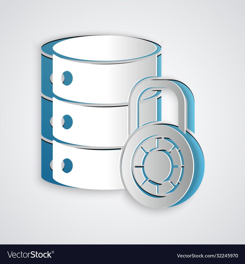 Paper cut server security with closed padlock icon