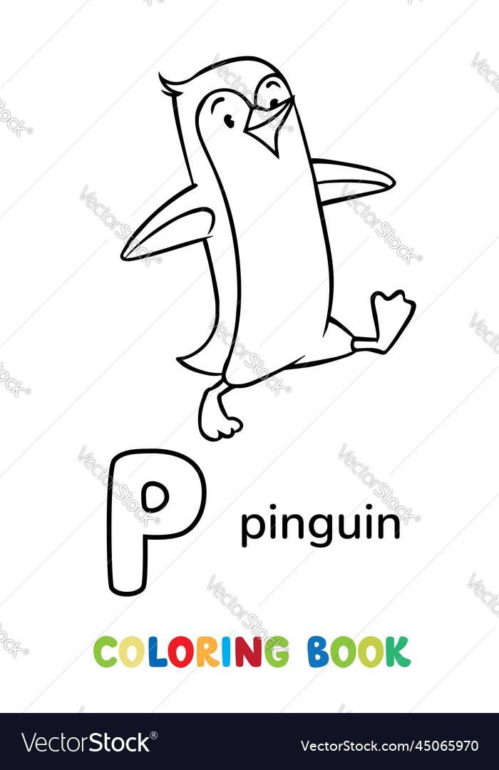 Penguin animals abc coloring book for kids Vector Image