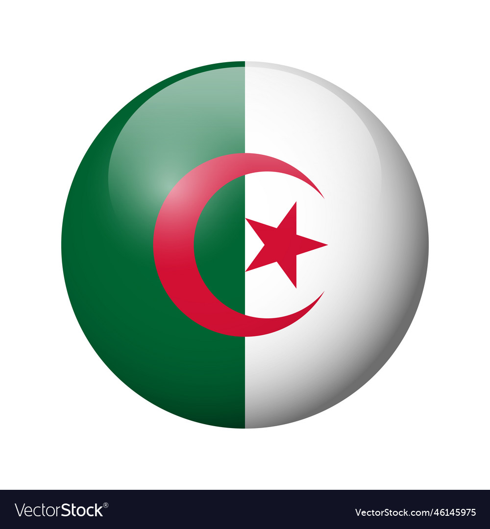 Glossy circle badge flag of algeria Royalty Free Vector
