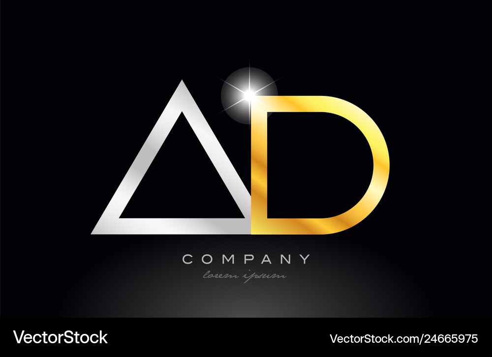 Gold silver alphabet letter ad a d combination Vector Image