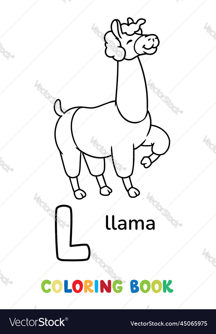 Llama animals abc coloring book for kids Vector Image