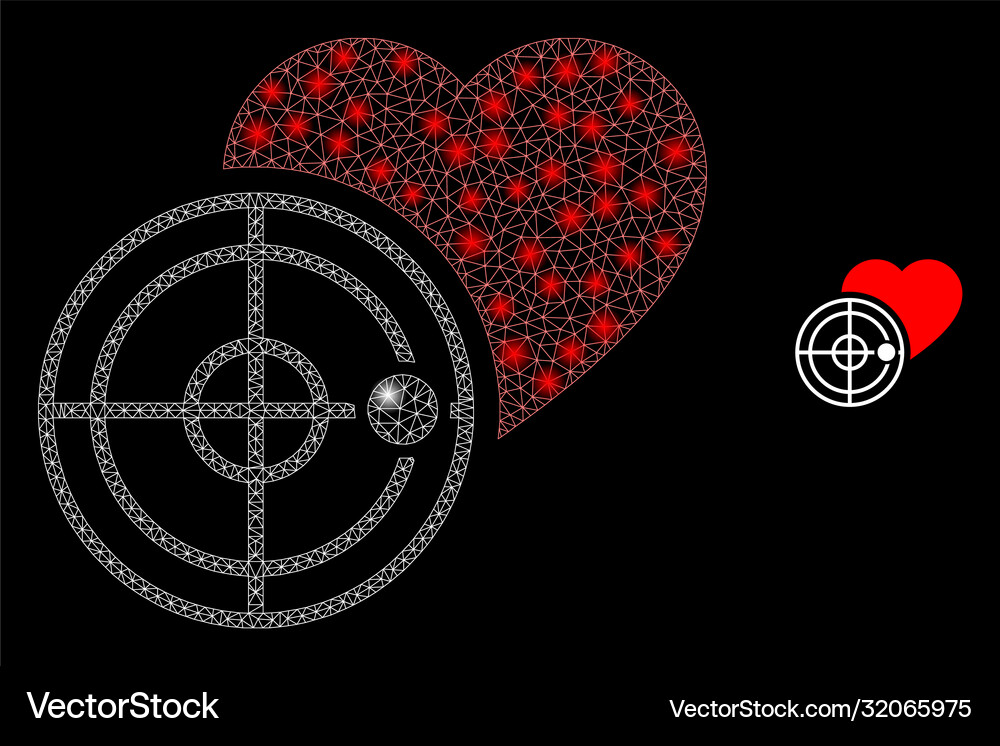 Love heart radar - bright web mesh with glare Vector Image