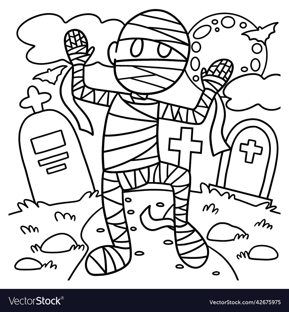 Mummy halloween coloring page for kids Royalty Free Vector