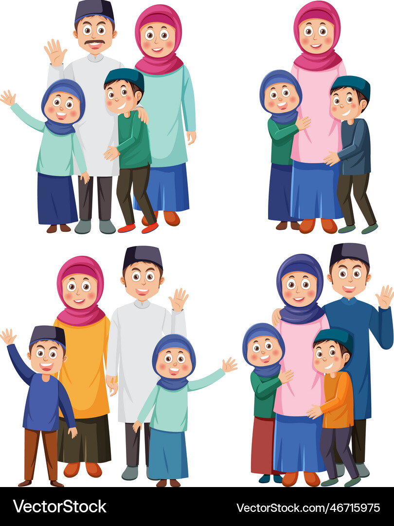 Muslim cartoon characters set Royalty Free Vector Image