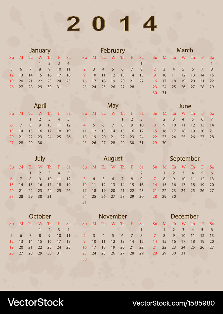 2014 calendar year in vintage style Royalty Free Vector
