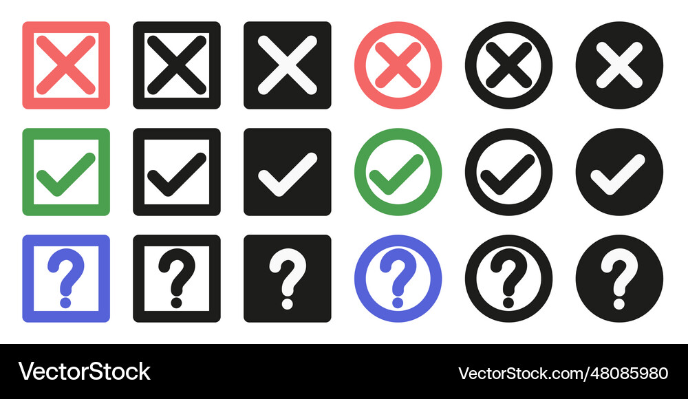 A set of flat ticks and crosses question Vector Image
