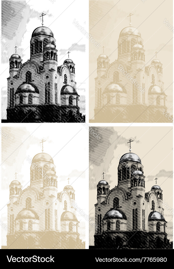 Background with church at engraving style Vector Image