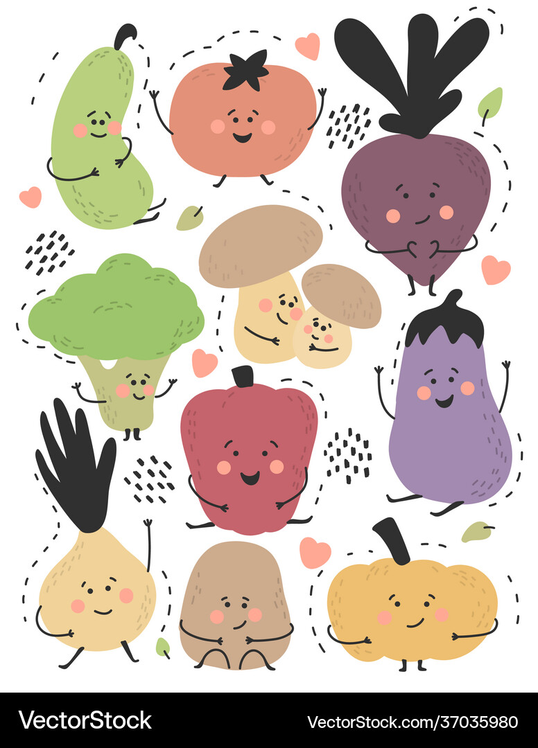 Cute funny vegetables set Royalty Free Vector Image