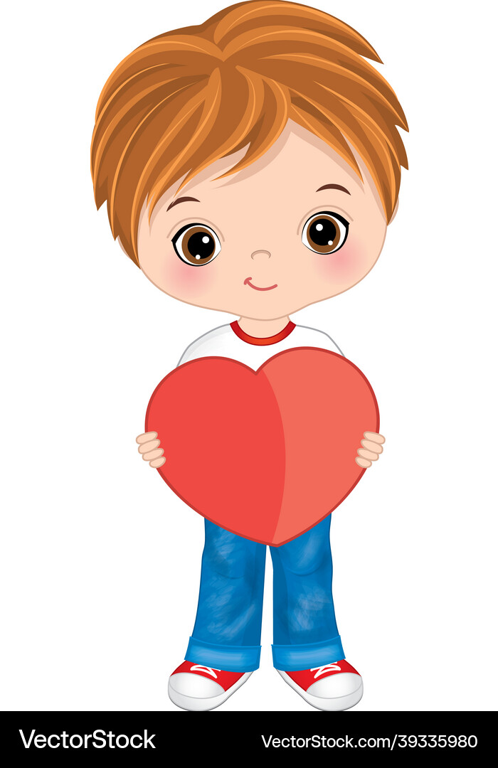 Cute little boy holding heart Royalty Free Vector Image